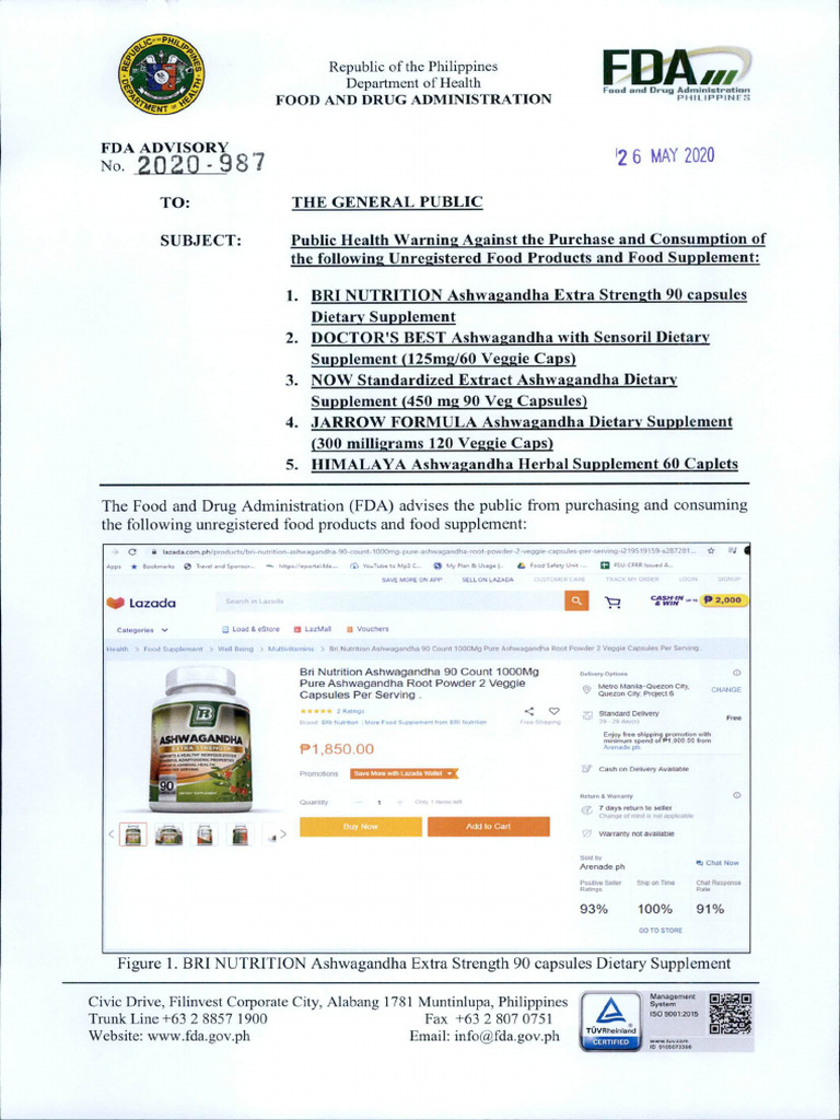 FDA Advisory No.2020 987 | PDF