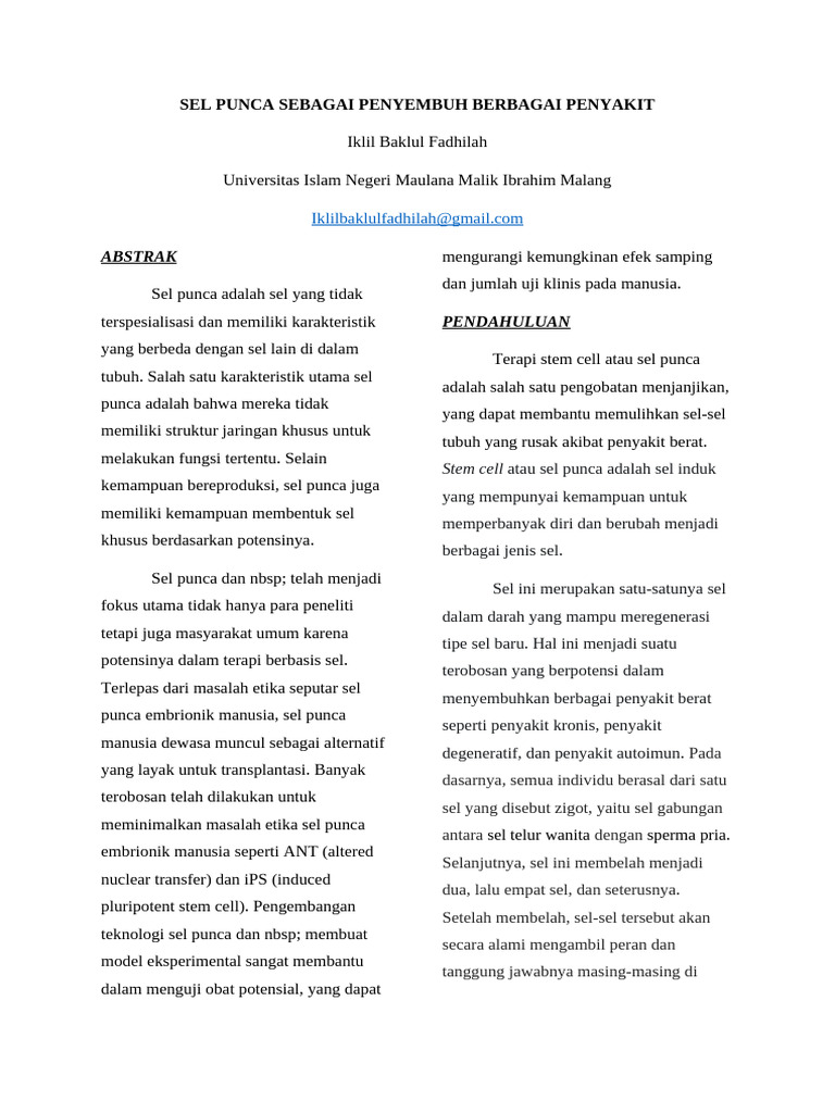 Sel Punca Sebagai Penyembuh Berbagai Penyakit | PDF