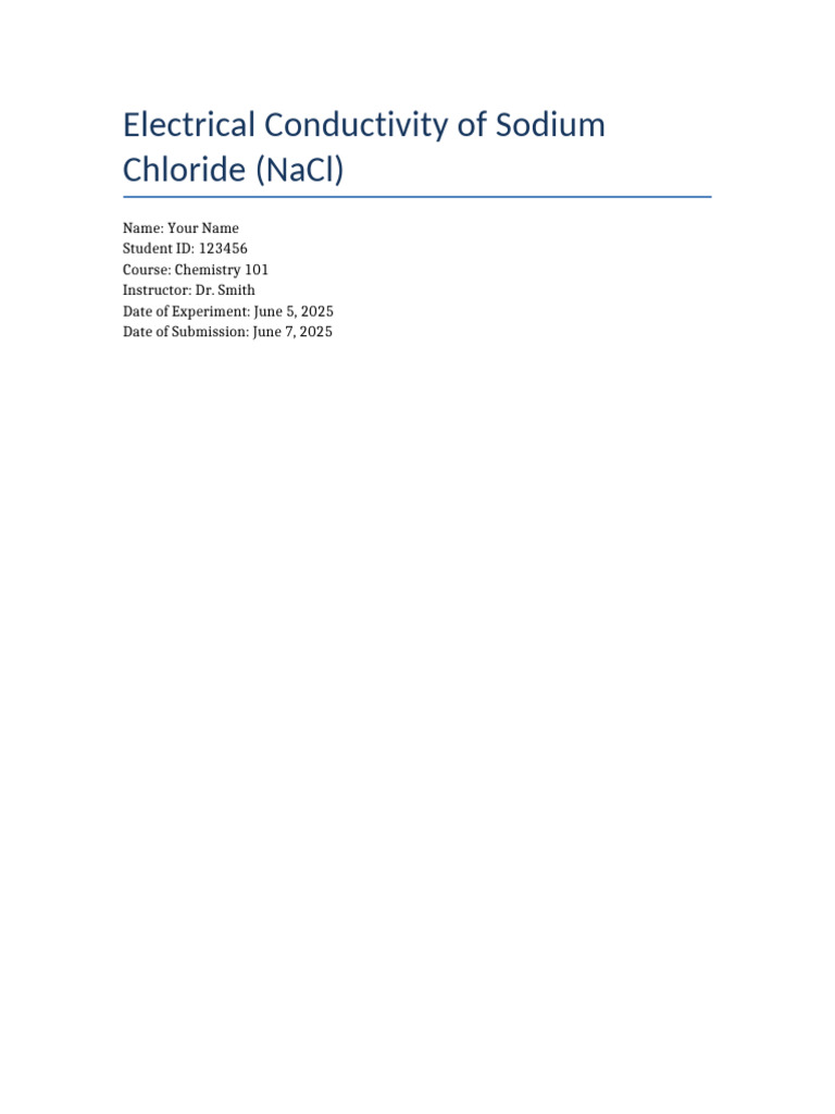 Electrical Conductivity of NaCl Lab Report | PDF