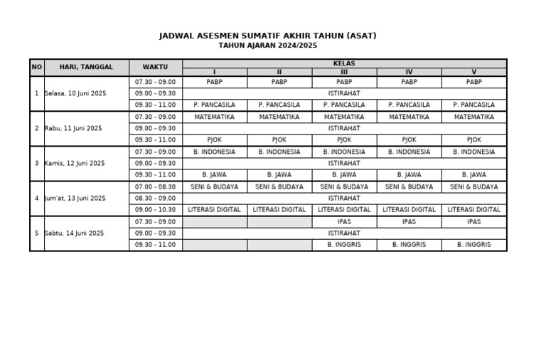 Jadwal Asat 2025 | PDF