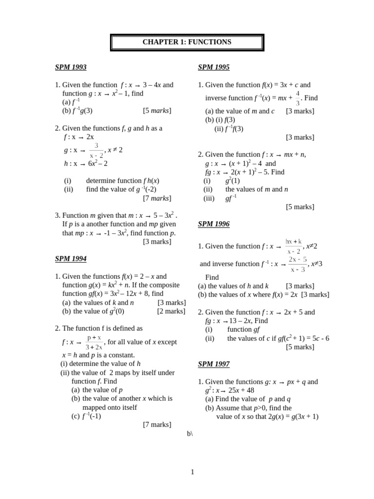 SPM Questions 1993-2007 | PDF | Function (Mathematics) | Algebra