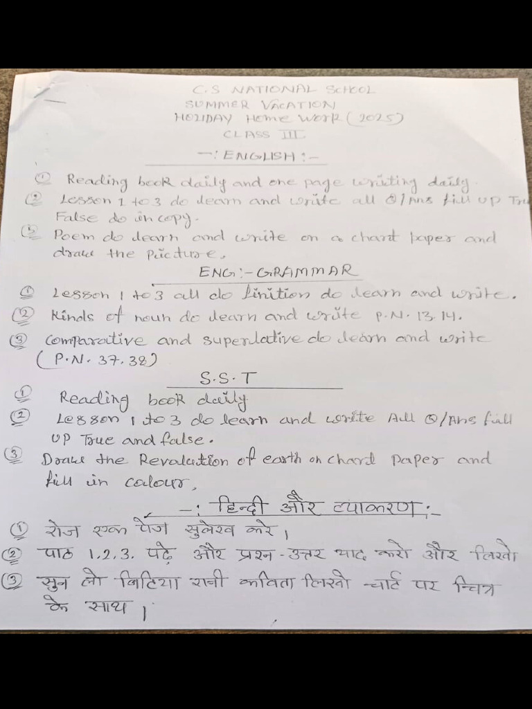 Class 3rd Holiday Homework - 20250519 - 082222 - 0000 | PDF