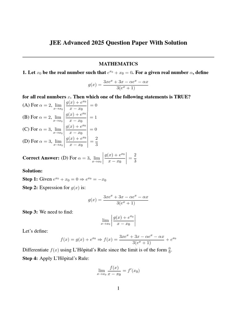 Jee Advanced Paper 2025 Solution 405e0d42265951f1a45bcea5db615bdc | PDF ...