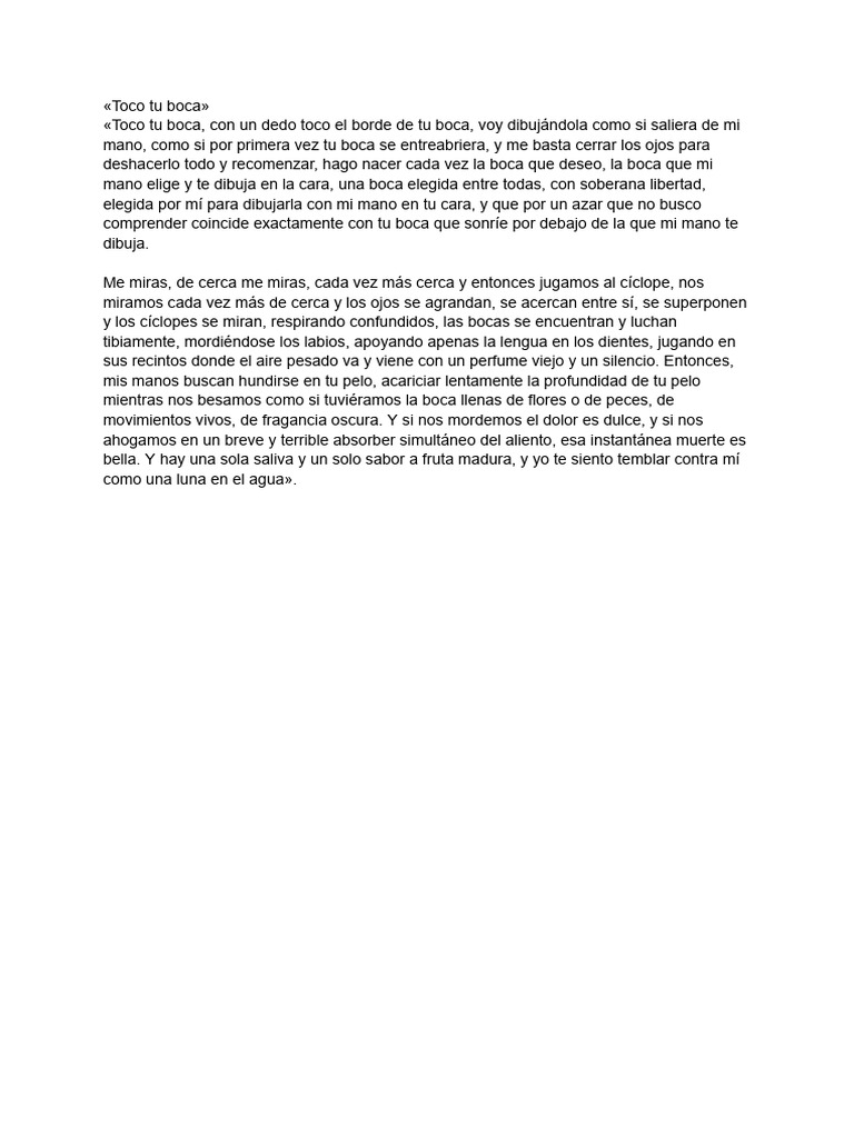 Toco Tu Boca - Cortázar (Rayuela Cap. 7) | PDF