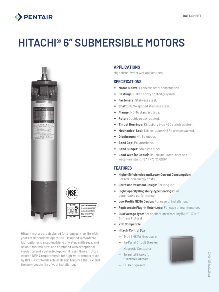 m10373ws Hitachi 6inch Submersible Motors Ds | PDF | Electric Motor ...