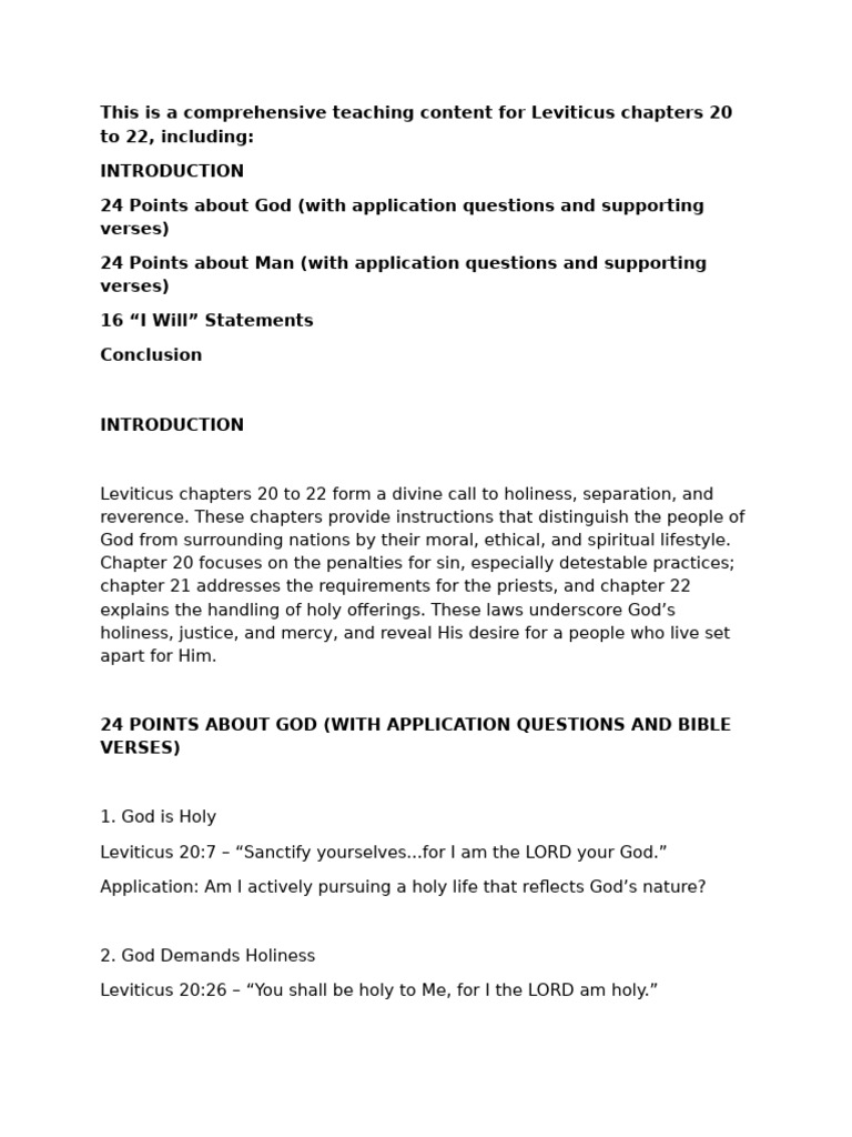 This Is A Comprehensive Study On Leviticus Chapters Twenty To Twenty ...