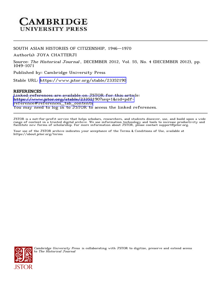 Joya Chatterji - South Asian Histories of Citizenship | PDF | Partition ...