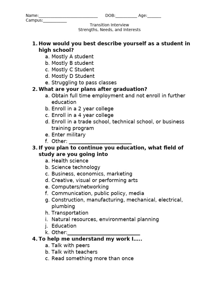 How Would You Best Describe Yourself As A Student in High School? | PDF