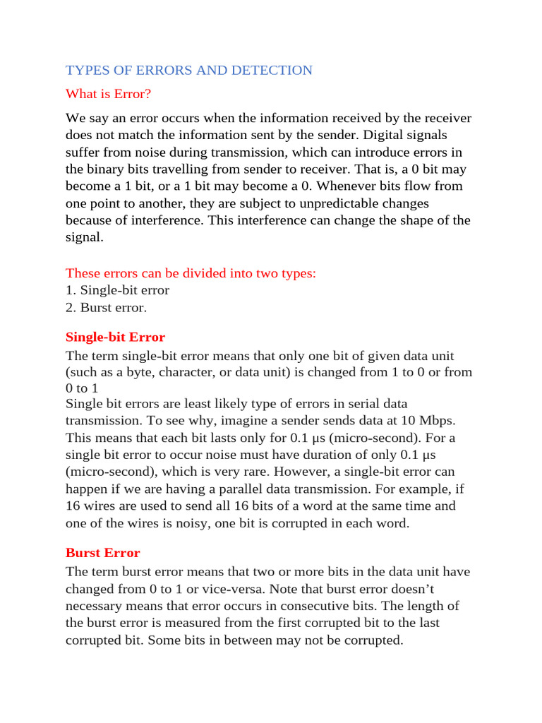Types Of Errors And Detection Pdf Error Detection And Correction Computer Science