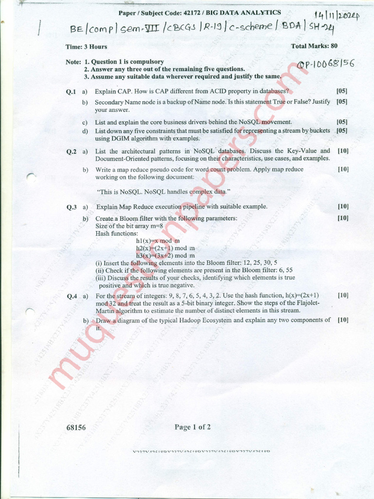 Be Computer Engineering Semester 7 2024 December Big Data Analysis Rev 2019 C Scheme | PDF