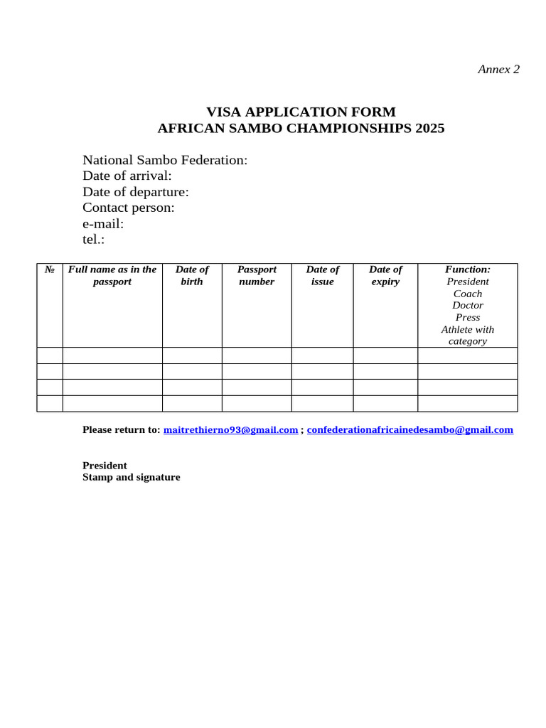 Visa Application for African Sambo 2025 | PDF