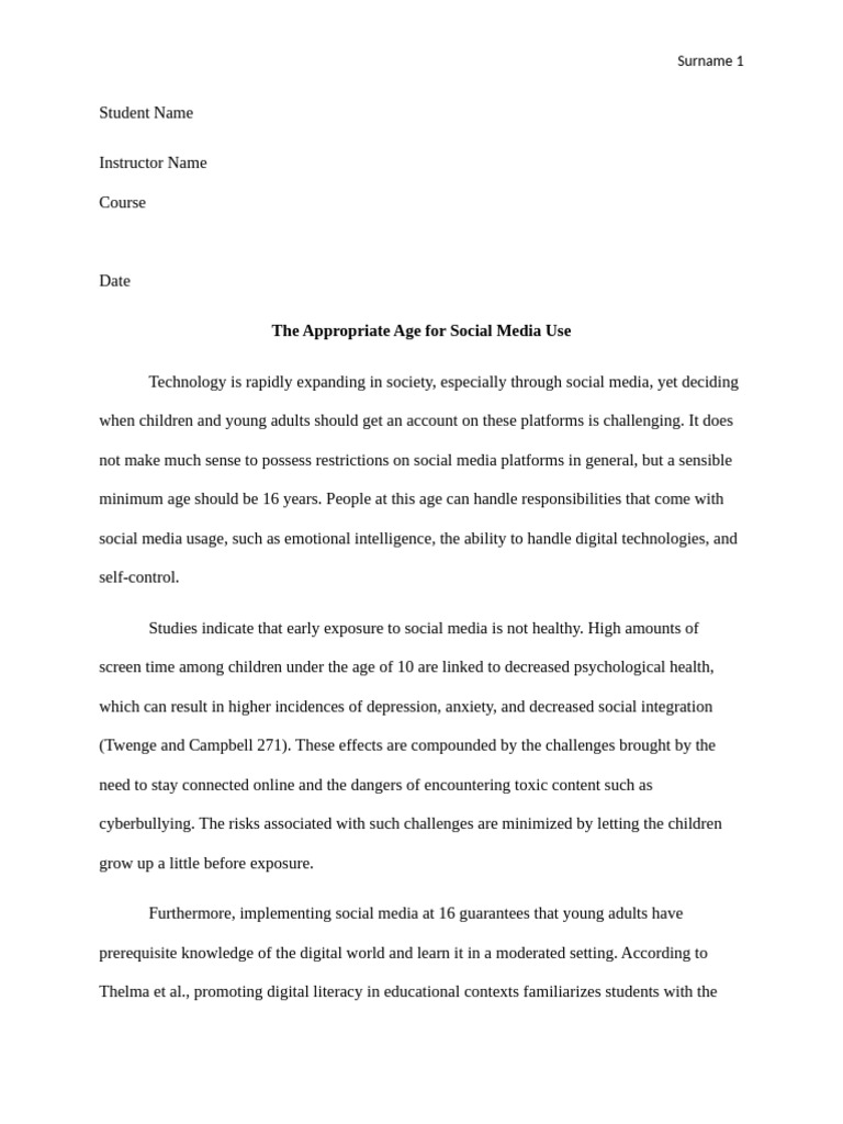 Minimum Age for Social Media Use | PDF | Psychology | Mental Health