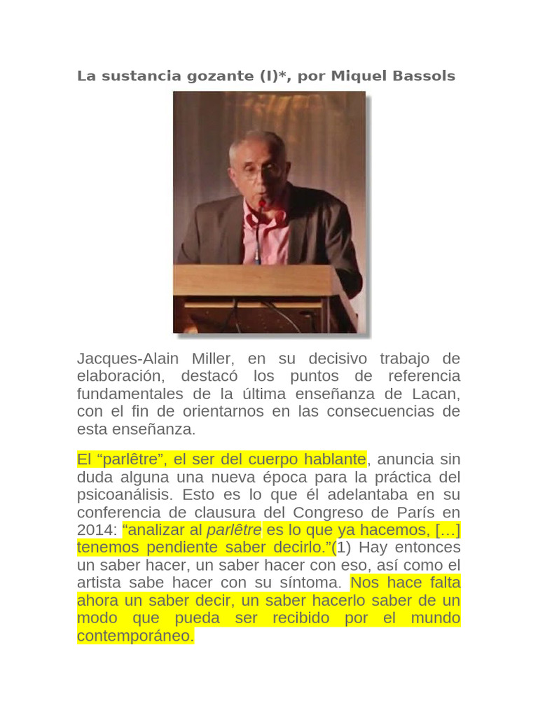 La Sustancia Gozante | PDF | Jacques Lacan | Mente inconsciente