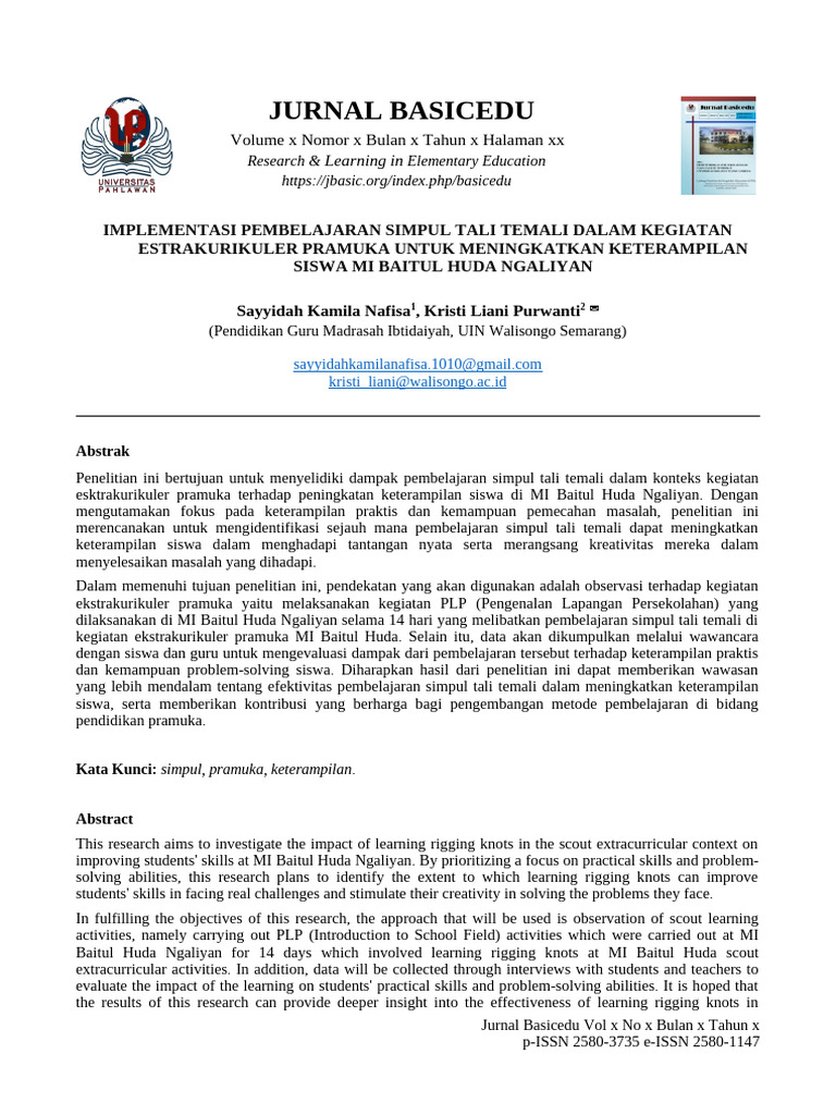 Implementasi Pembelajaran Simpul Tali Temali Dalam Kegiatan ...