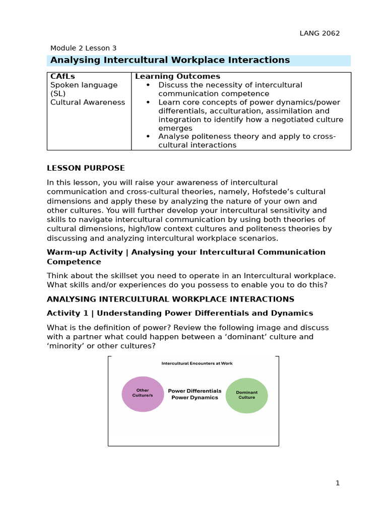 LANG2062 M2L3 Analysing+Intercultural+Workplace+Interactions SN | PDF ...