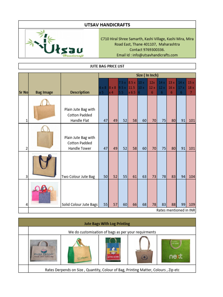 1465893145-Utsav Jute Bags Designs & Rate | PDF
