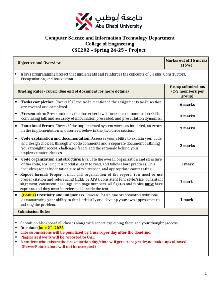 CSC 202 Project Spring 2025 | PDF | Java (Programming Language) | Control Flow