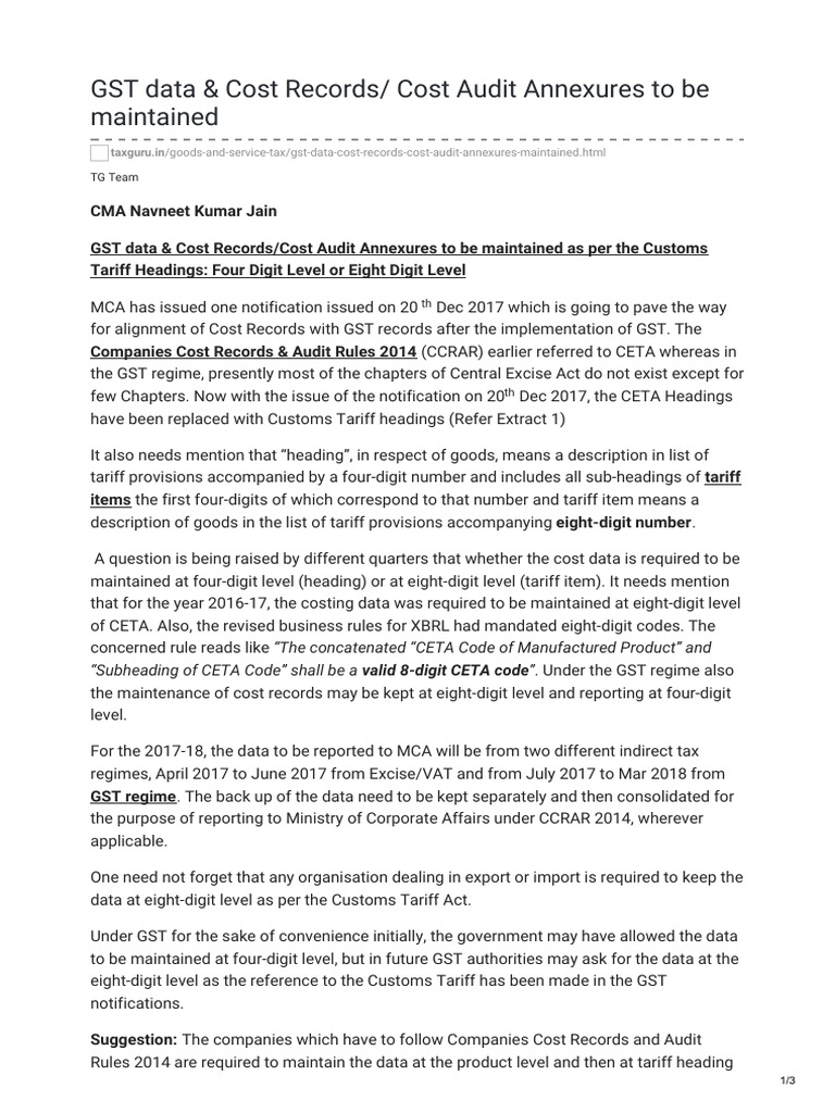 GST Cost Records Maintenance Guidelines | PDF | Customs | Indirect Tax