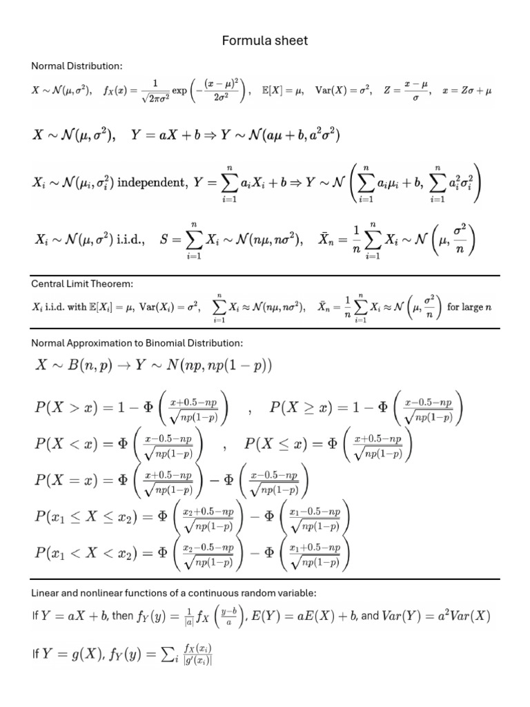 Formula Sheet | PDF