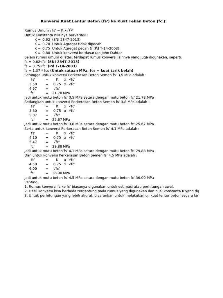 Konversi Mutu Beton FS' Ke FC' | PDF