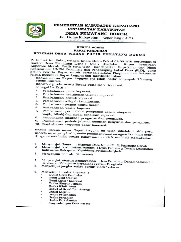 Ba Pembentukan Kopdes Pematang Donok | PDF