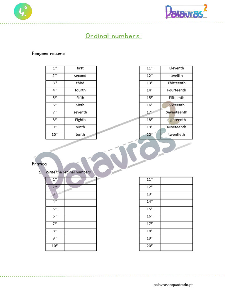 6 - Ordinal Numbers 1-31 | PDF