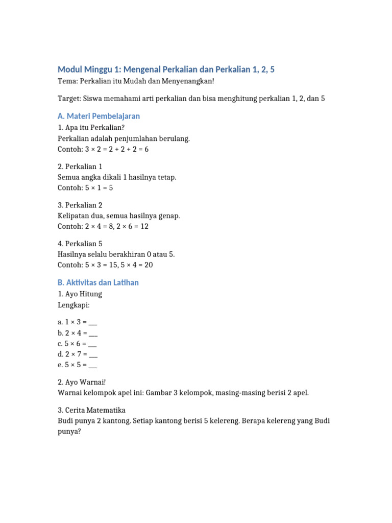 Memahami Perkalian 1, 2, dan 5 | PDF