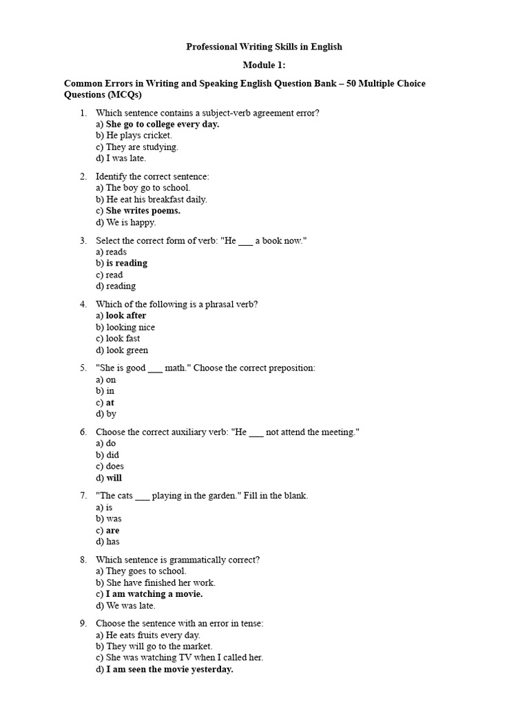 English Professional Writing Skills MCQs | PDF | Communication | Speed ...