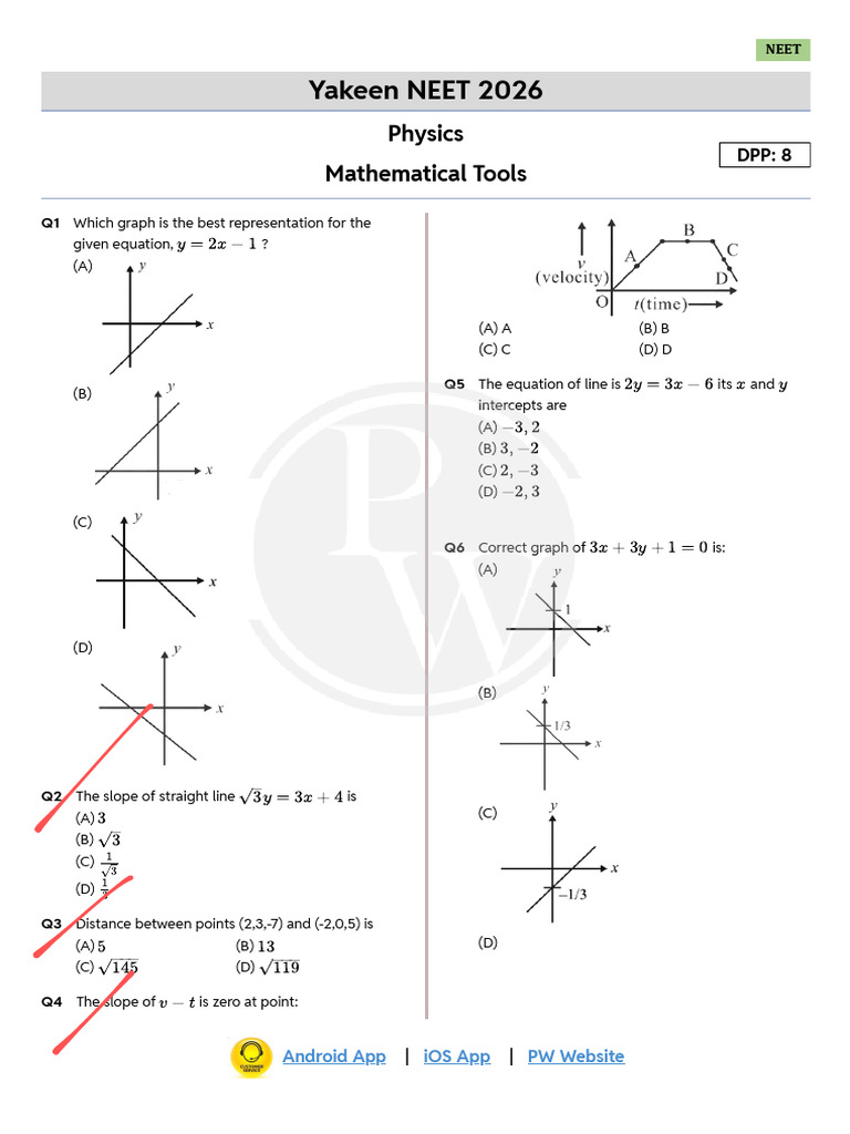 Mathematical Tools DPP 08 (Of Lec-09) Yakeen NEET 2026 | PDF