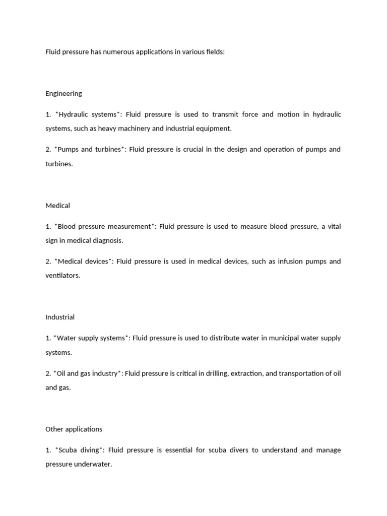 Application of Pressure Exerted in Fluids and Solids | PDF