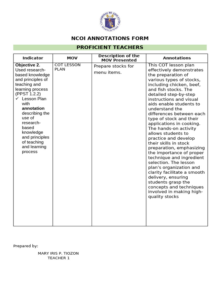 Ncoi Annotations-Lesson Plan | PDF | Lesson Plan | Intelligence