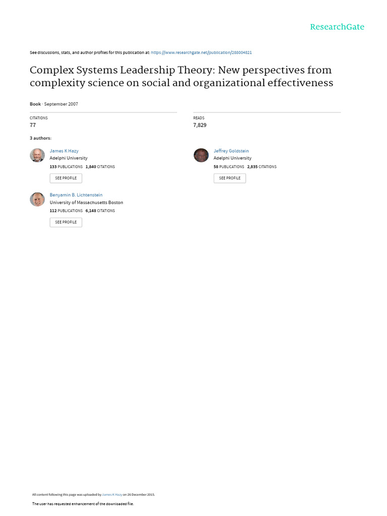 Complex Systems Leadership Theory | PDF | Leadership | Bureaucracy