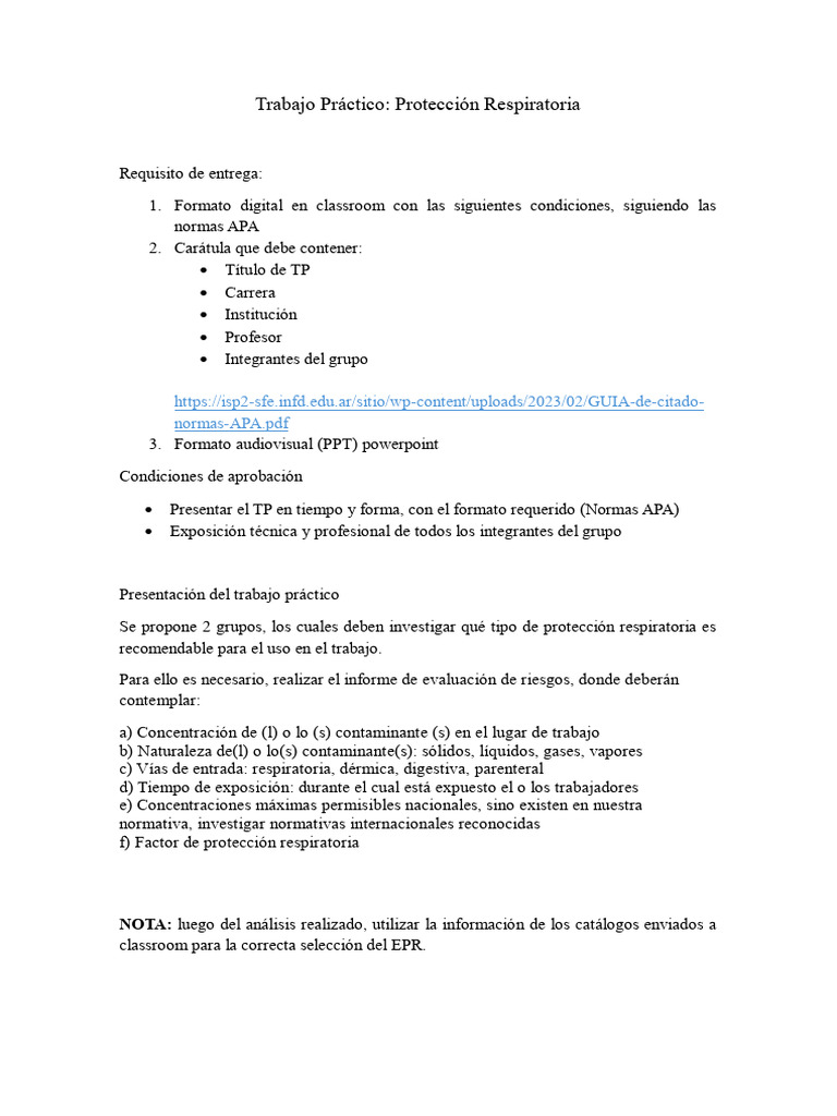 Trabajo Pr-Ctico - Protecci-N Respiratoria | PDF