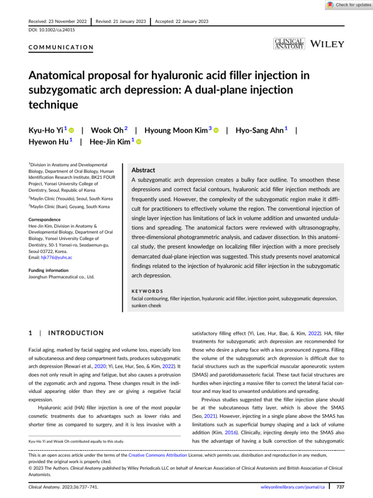 Clinical Anatomy - 2023 - Yi - Anatomical Proposal For Hyaluronic Acid ...
