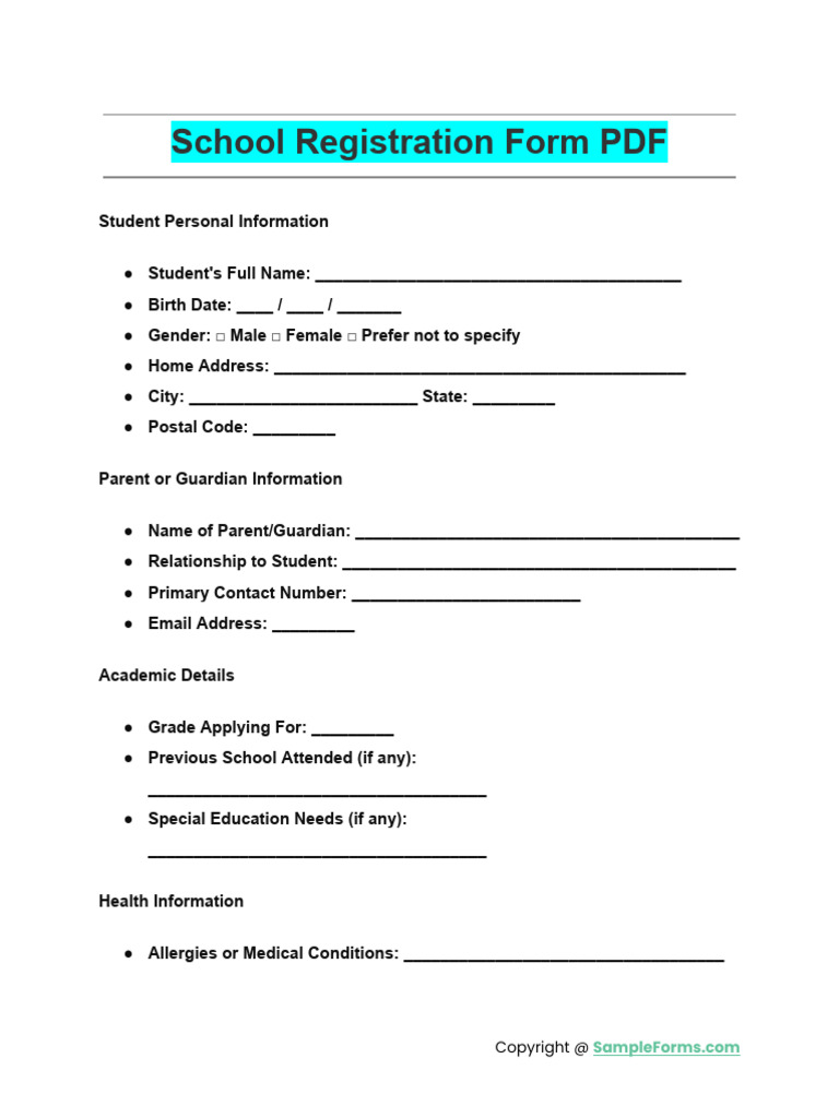 School Registration Form Template | PDF