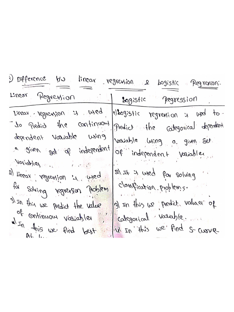 ML UNIT-2 TOPIC- DIFFERENCE BETWEEN LINEAR REGRESSION&LOGISTIC REGRESSION | PDF