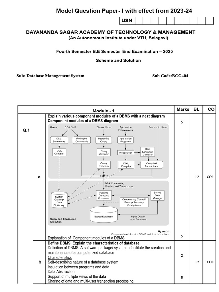 DBMS Model Question Paper 2025 | PDF | Databases | Database Transaction
