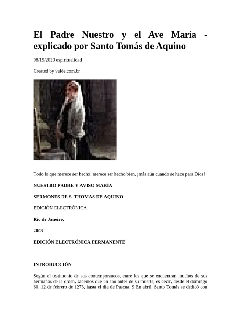 El Padre Nuestro y El Ave María Explicado Por Santo Tomás de Aquino | PDF | Oración | orador del ...