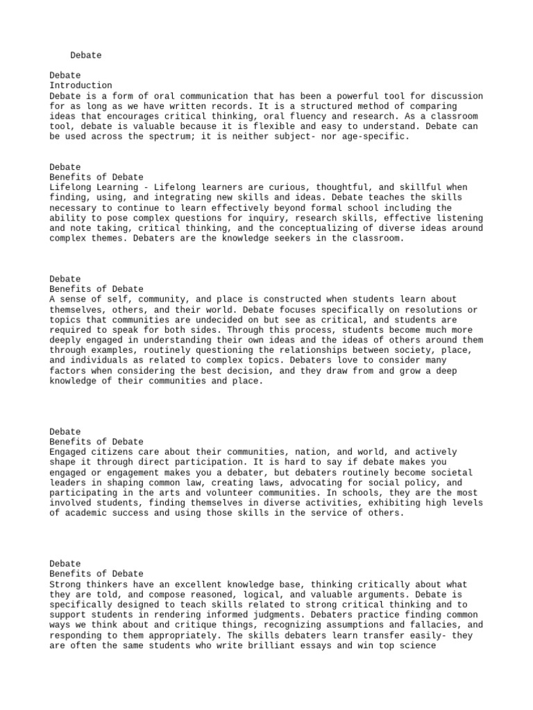 Debate | PDF | Critical Thinking | Argument