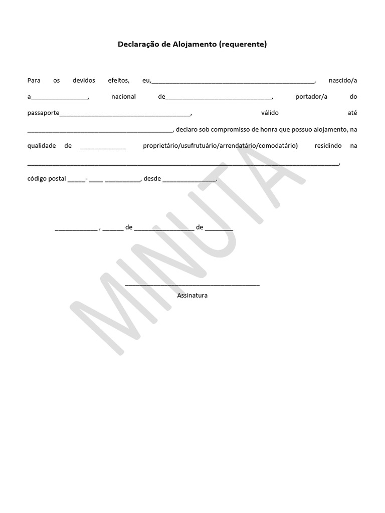 Minuta Declaracao de Alojamento | PDF