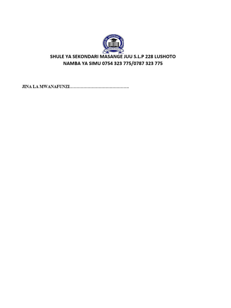 Masange Juu Joining Instruction Form 1-2021 | PDF