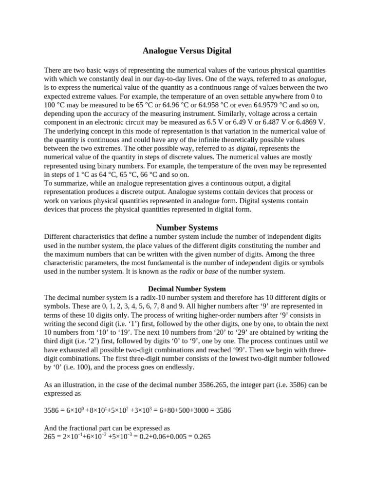 Analogue and Digital Number Systems | PDF | Decimal | Numbers