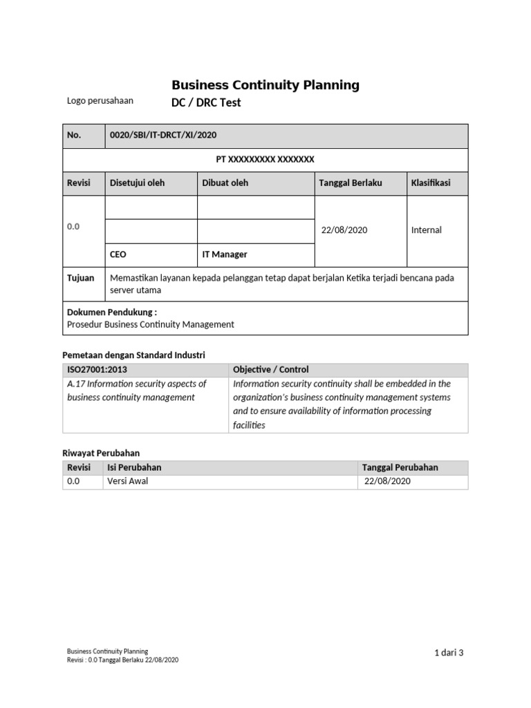 BCP - DRC - Test Template | PDF