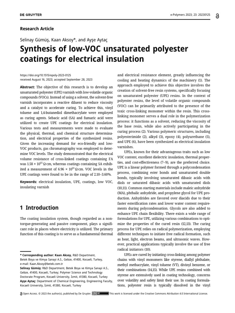Synthesis of Low-VOC Unsaturated Polyester Coating | PDF | Polyester ...