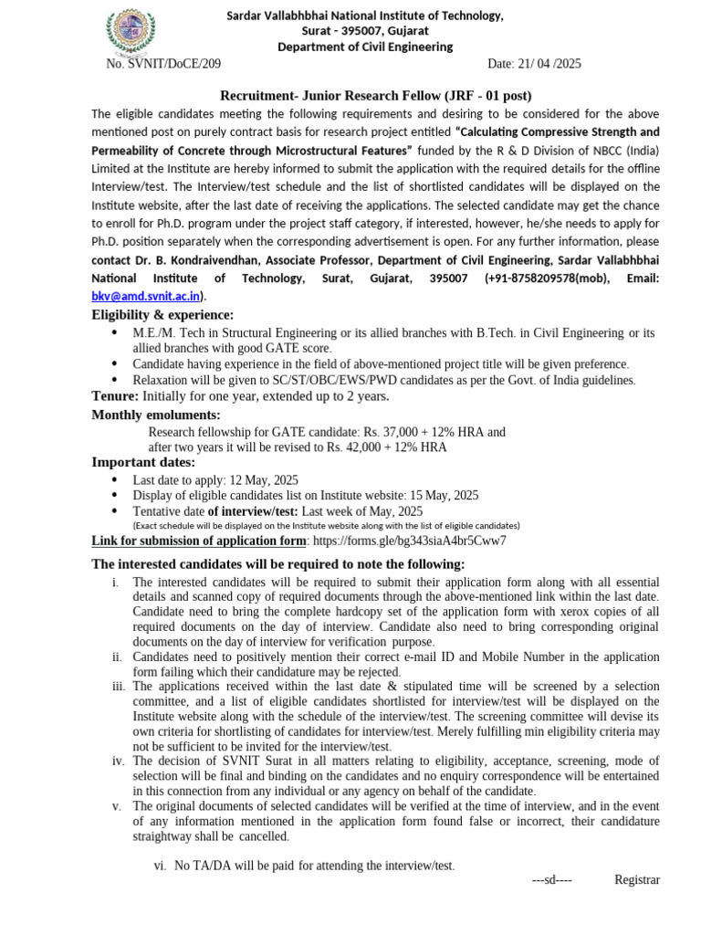 Final JRF Advertisement DoCE | PDF