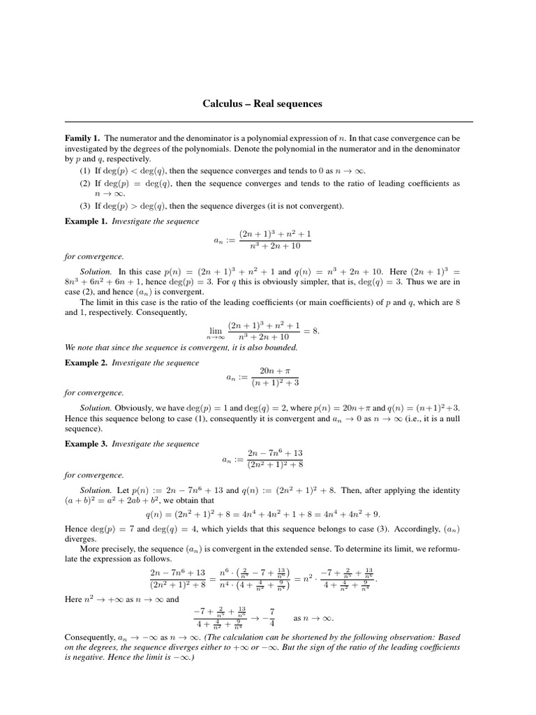 Calculus Real Sequences Hints | PDF | Sequence | Polynomial