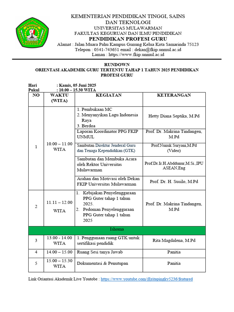 Revisi Rundwon Acara Orientasi Akademik PPG Guter Tahap 1 Tahun 2025 | PDF