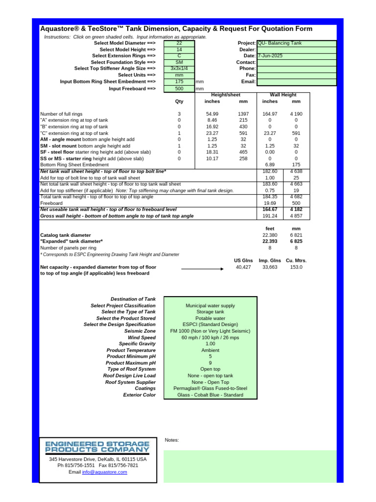 Aquastore Gls Tank Sizing | PDF | Water Supply Network | Water
