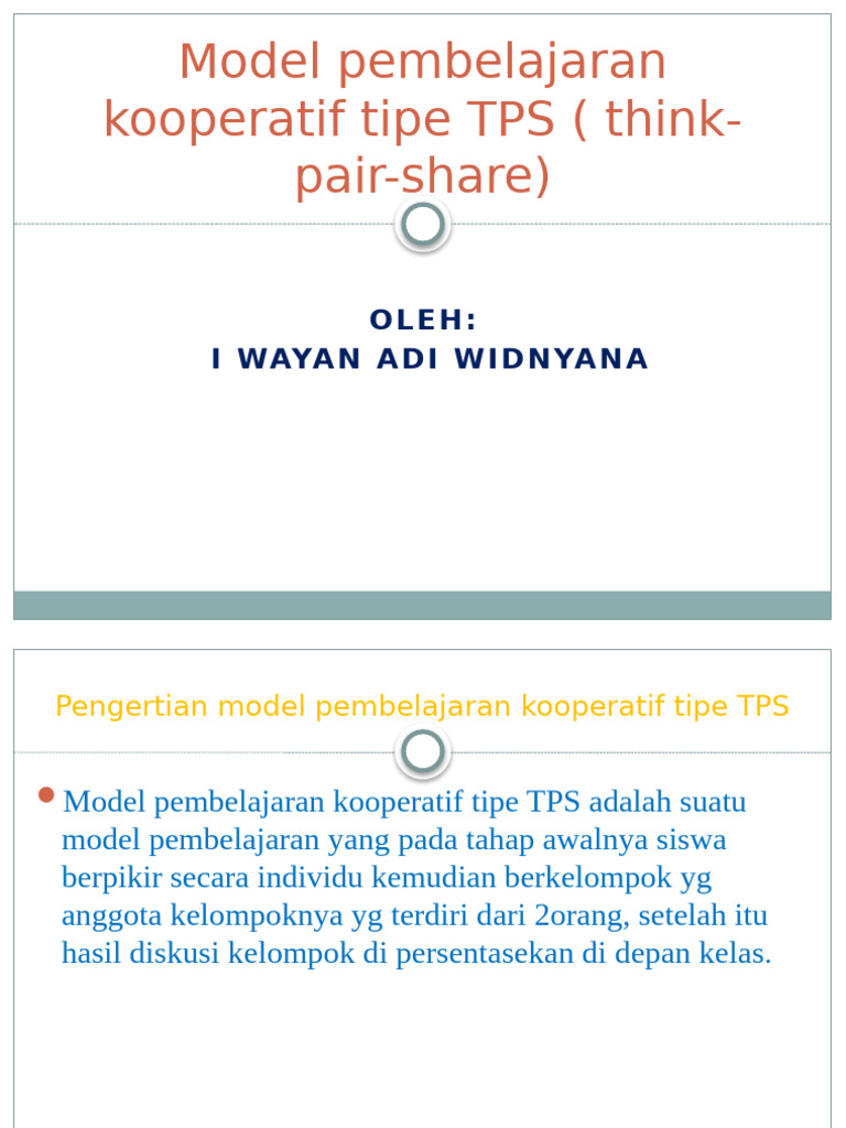 Model Pembelajaran Koperatif Tipe TPS (Think-Pair-Share) | PDF