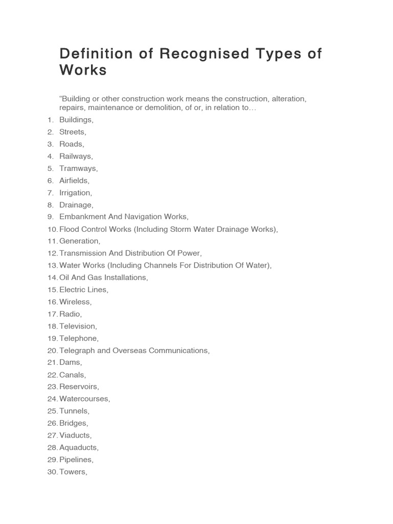 Types of Construction Works Defined | PDF